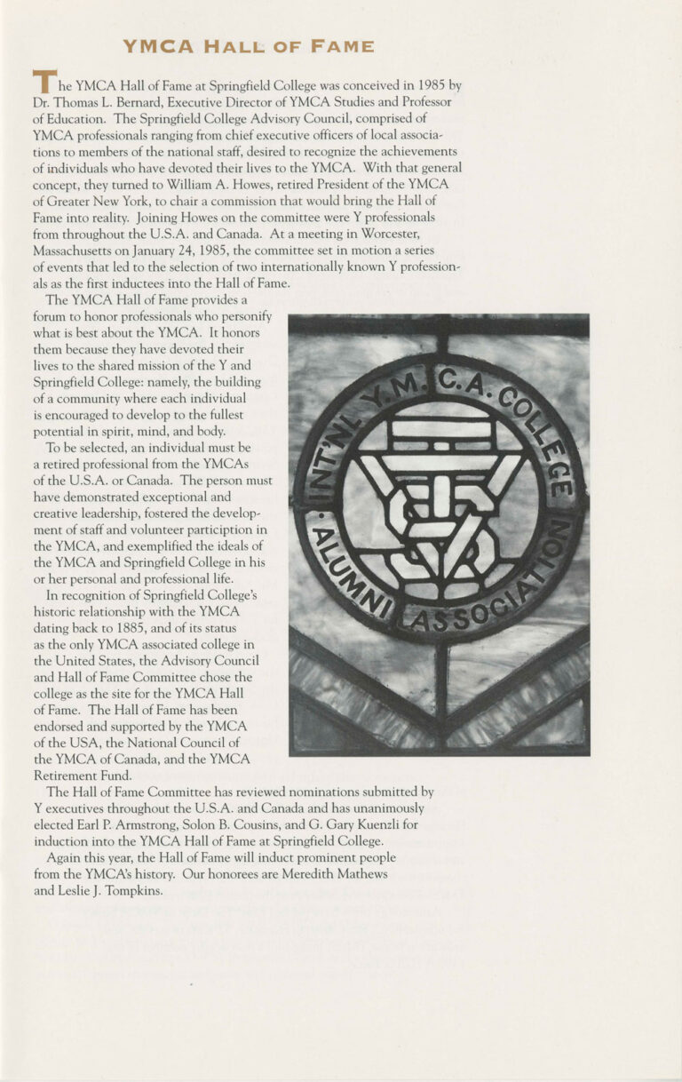 Inductions » National YMCA Hall of Fame at Springfield College
