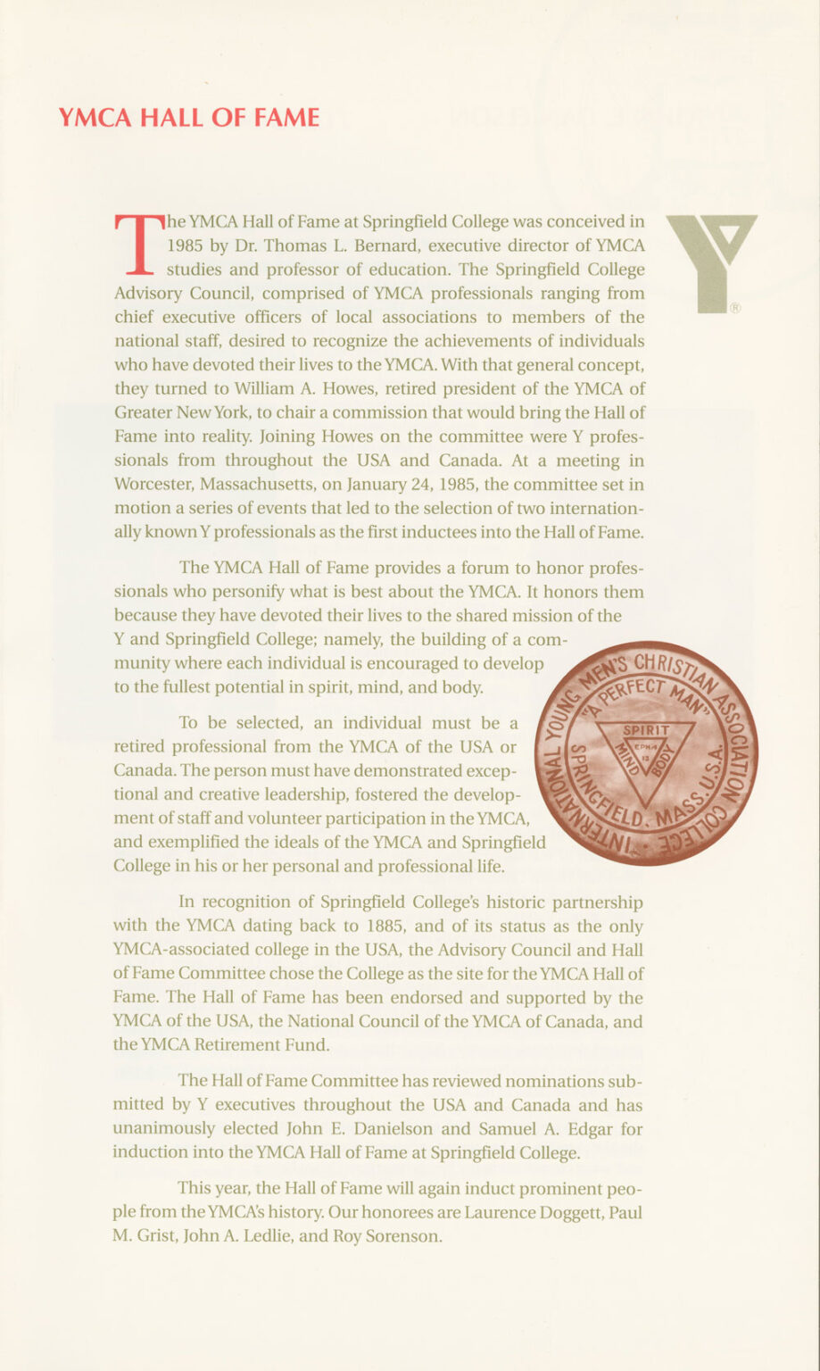 Inductions » National YMCA Hall of Fame at Springfield College